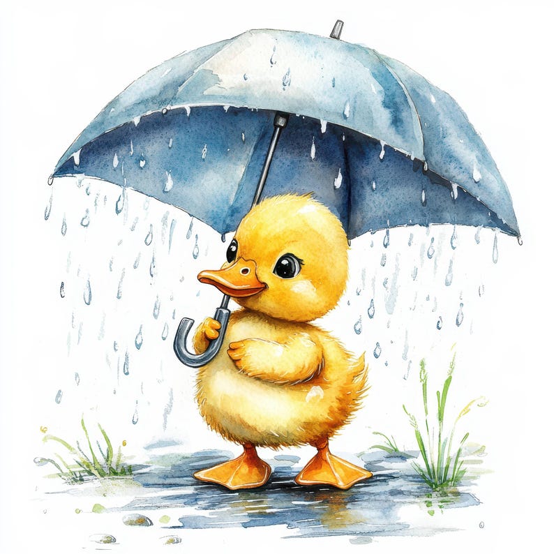 16 Duckling in Rain Clipart Bundle, Duckling Rainy, Printable ...