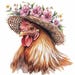 10 Summer Chicken Clipart Bundle, Chicken With Straw Hat Images ...