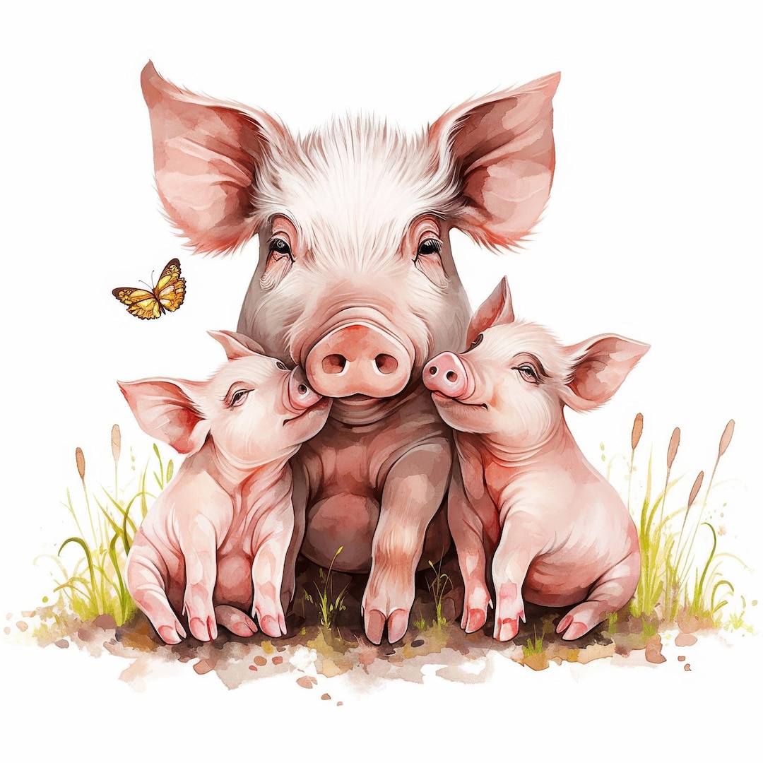 11 Pig and Piglets Clipart Bundle, Farmyard Pig Illustration, Printable ...