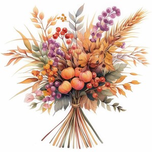 10 Autumn Leaves Bouquet Clipart Bundle, Floral Fall Illustrations ...