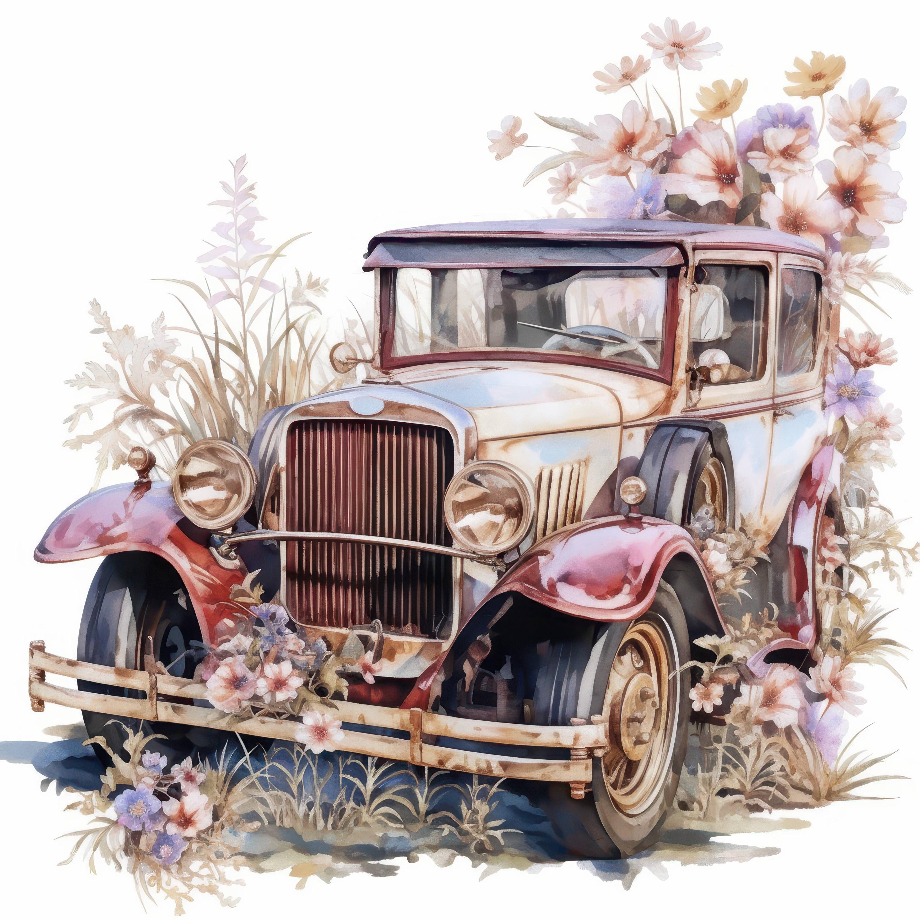 10 Victorian Vintage Car Printable Watercolor Clipart , Old Print ...