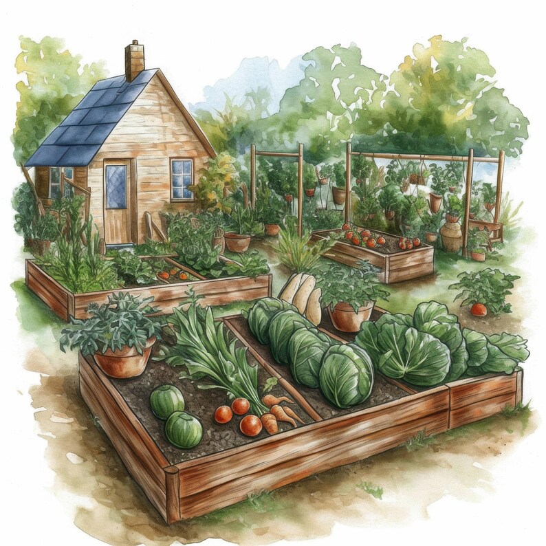 13 Vegetable Garden Clipart Bundle, Homegrown Greenery Graphics ...