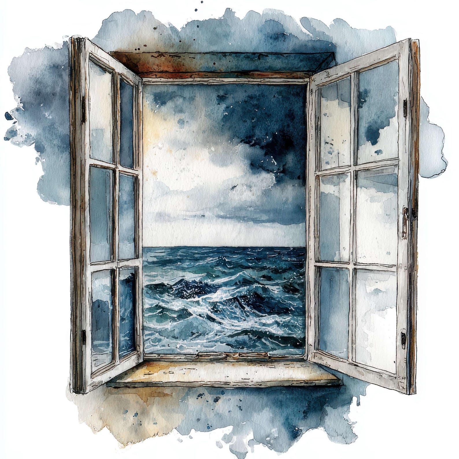 12 Window With Storm View Clipart Set, Printable Watercolor Storm ...