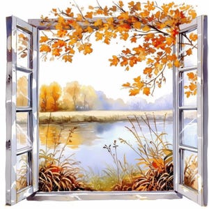 11 Charming Fall Windows Clipart Bundle, Printable Watercolor Autumn ...