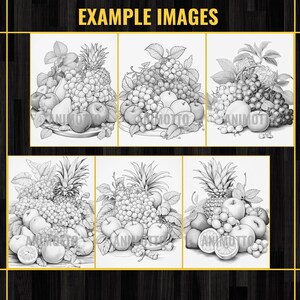 Delicious Fruits 35 Coloring Page Book, Grayscale Fruit Coloring ...