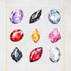Watercolor Gems Clipart Bundle, Colorful Gemstone Clipart Set, Jewel ...