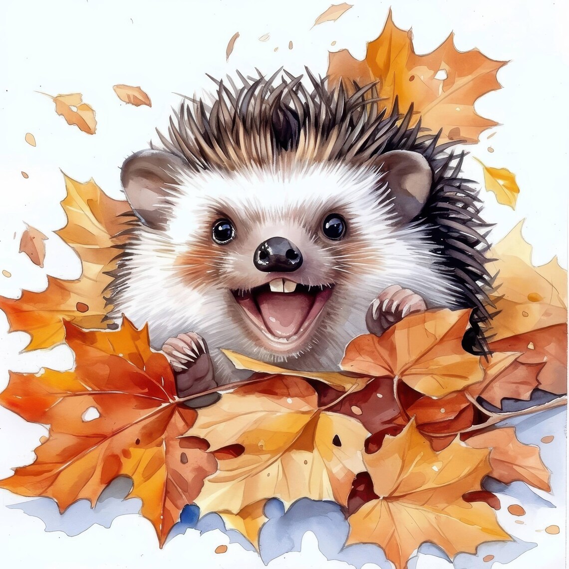 13 Fall Hedgehog With Leaves Clipart Bundle, Printable Watercolor Fall ...