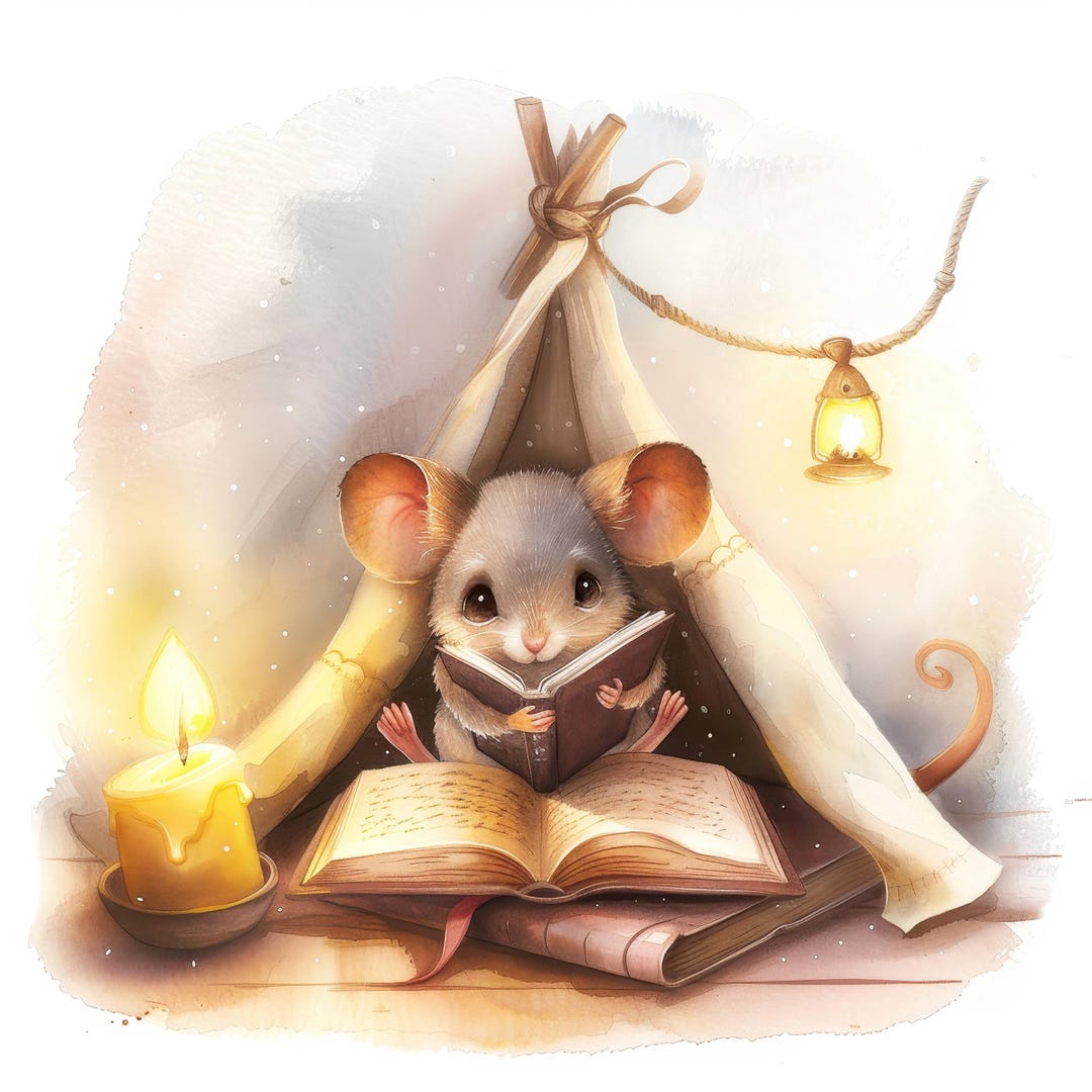 11 Mouse Reading Book Clipart Bundle, Mouse Book Images, Printable ...