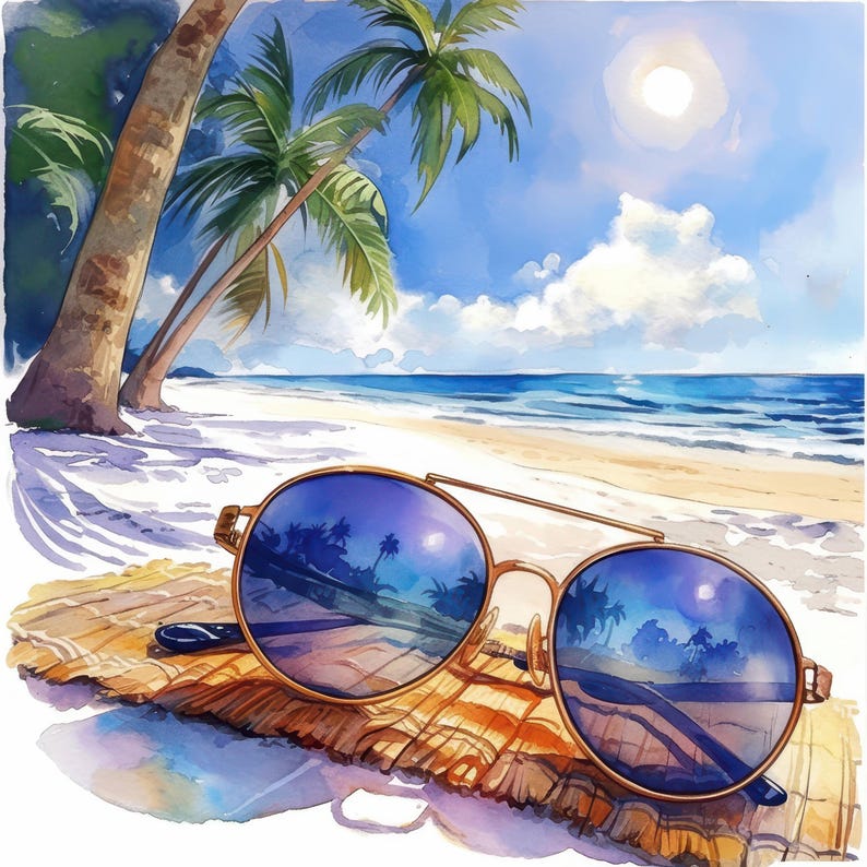 12 Beach View Sunglasses Clipart Set, Summer Illustrations, Printable ...