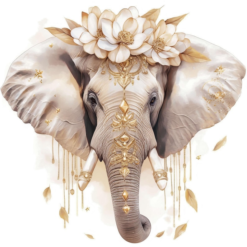 22 Georgeous Elephant Clipart Set, Luxury Animal Graphics, Printable ...