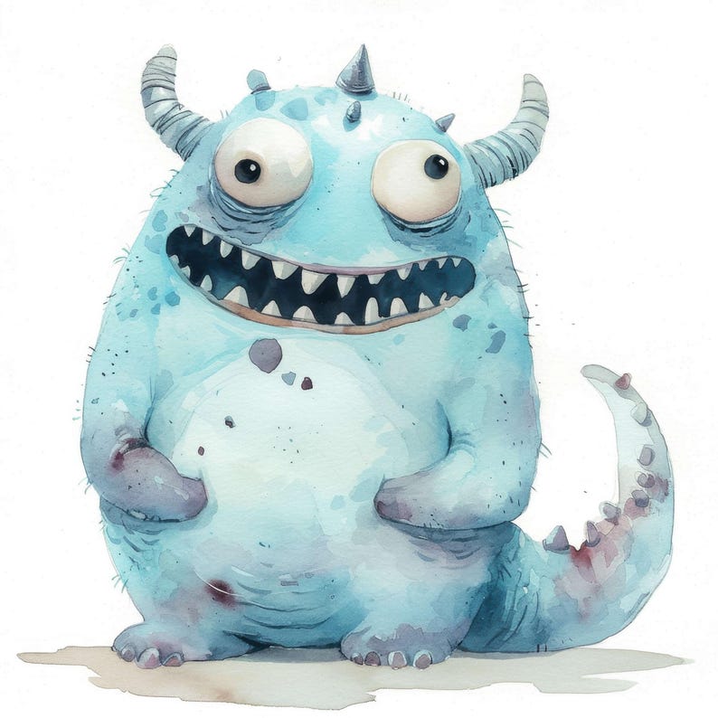 24 Nursery Monster Clipart Set, Printable Watercolor Cute Monster ...