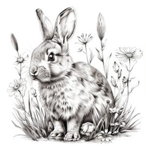 17 Bunny Black White Clipart Bundle Set, Line Art Clipart, Printable ...
