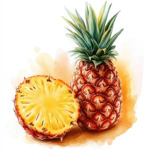 19 Realistic Pineapple Clipart Bundle, Printable Watercolor Fruit ...