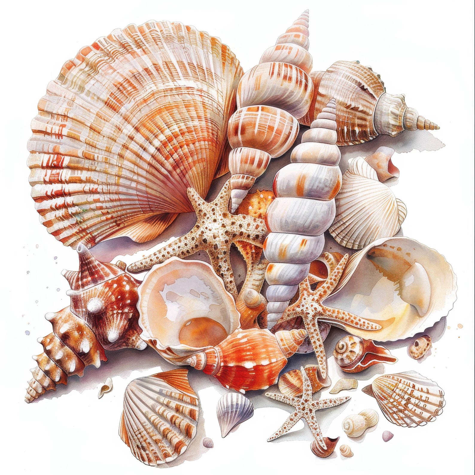11 Watercolor Sea Shells Clipart Bundle Set, Seashells Clipart, Clam ...
