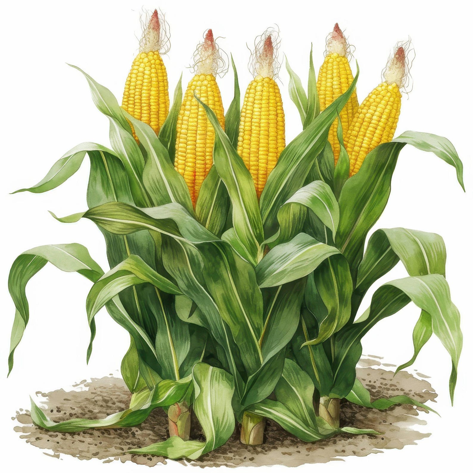 15 Corn Stalk Clipart Set, Tall Green Corns Illustrations, Printable ...