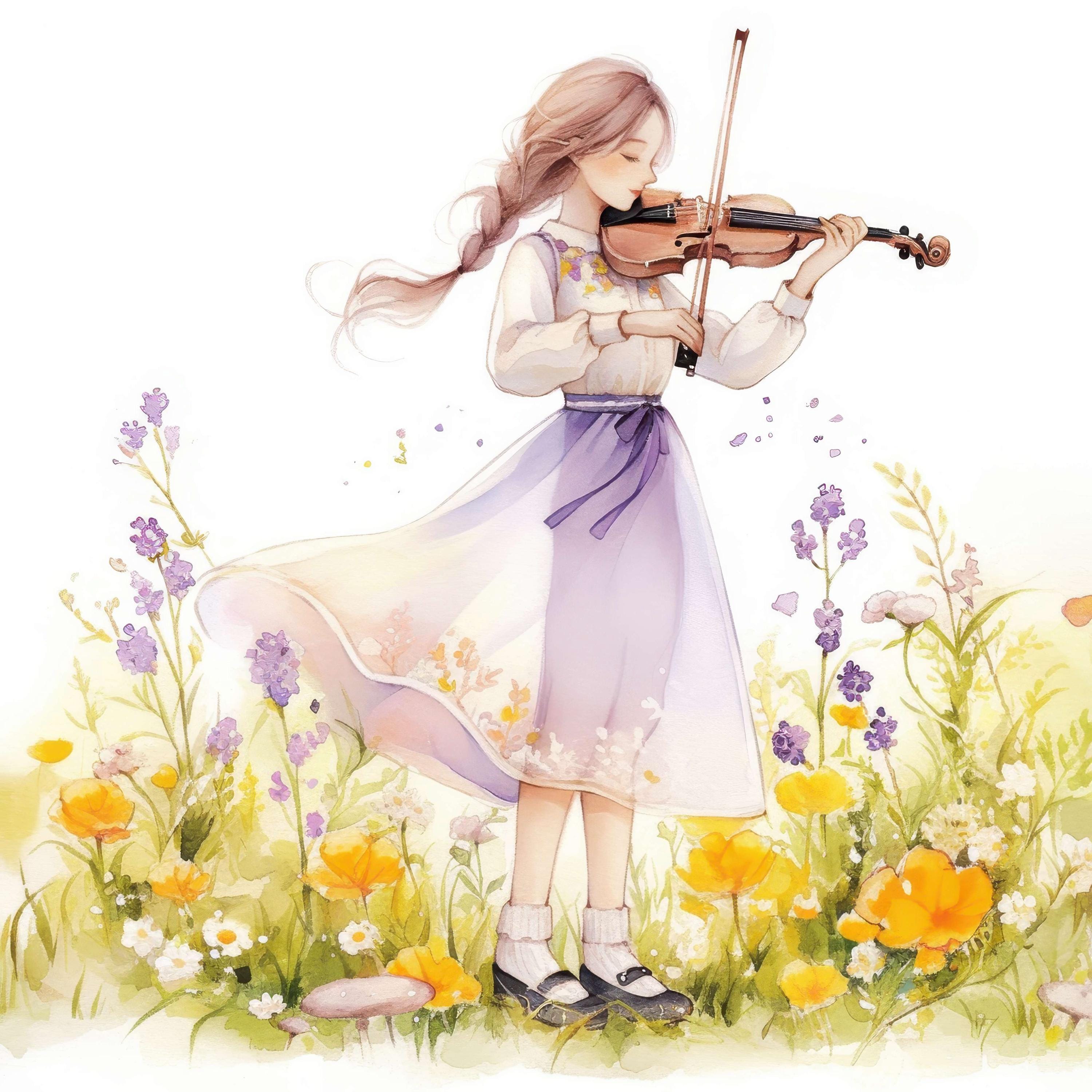 17 Woman and Violin Clipart Set, Printable Watercolor Wildflower ...