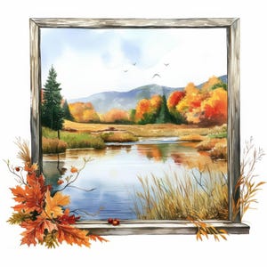 11 Charming Fall Windows Clipart Bundle, Printable Watercolor Autumn ...