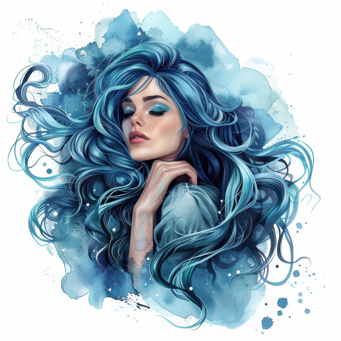 15 Blue Woman Face Clipart Bundle, Woman Eyes Clipart Illustration ...