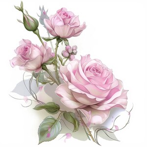 12 Abstract Pink Roses Clipart Bundle, Rose Flower Illustration ...