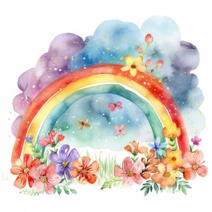 10 Watercolor Rainbow and Flowers Clipart Bundle Set, Rainbow and ...
