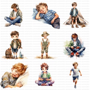 Watercolor Cute Boys Clipart | Toddler Boy, Schoolboy, Teenage Boy ...