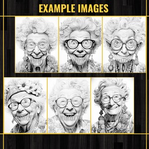 Old Ladies 50 Coloring Page Book, Adults Kids - Grayscale Coloring ...