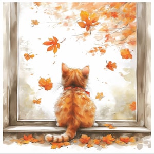 14 Autumn Cat Clipart Bundle, Fall Kitten Illustration, Printable ...