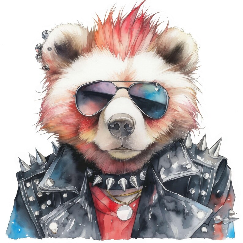 20 Bear Punk Clipart Set, Printable Watercolor Punk Rock Prints ...