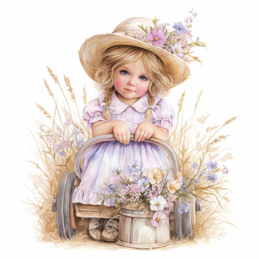 16 Girl With Flower Clipart Bundle, Printable Watercolor Spring Clipart ...