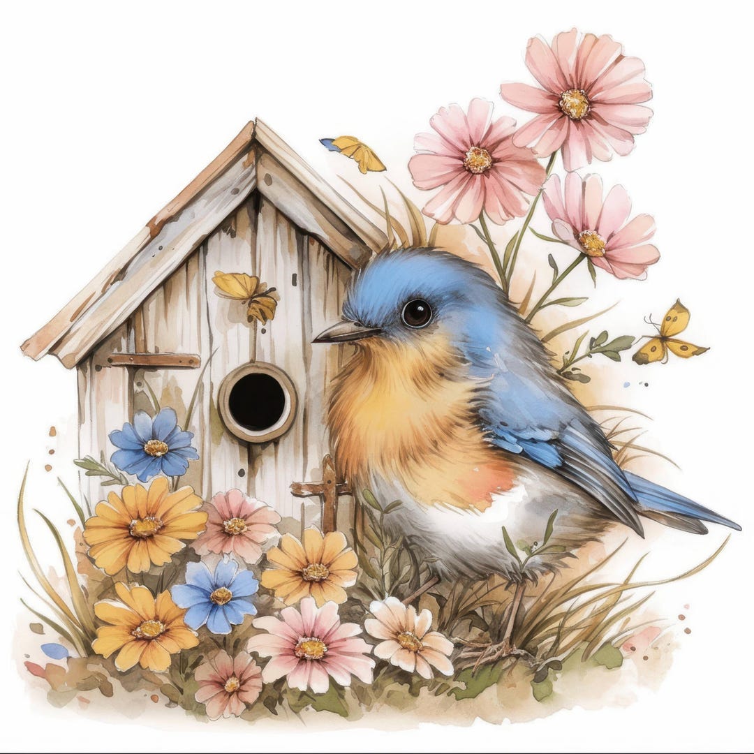 15 Old Birdhouse Clipart Bundle, Printable Watercolor Clipart, High ...