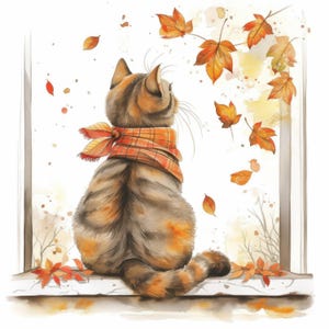 14 Autumn Cat Clipart Bundle, Fall Kitten Illustration, Printable ...