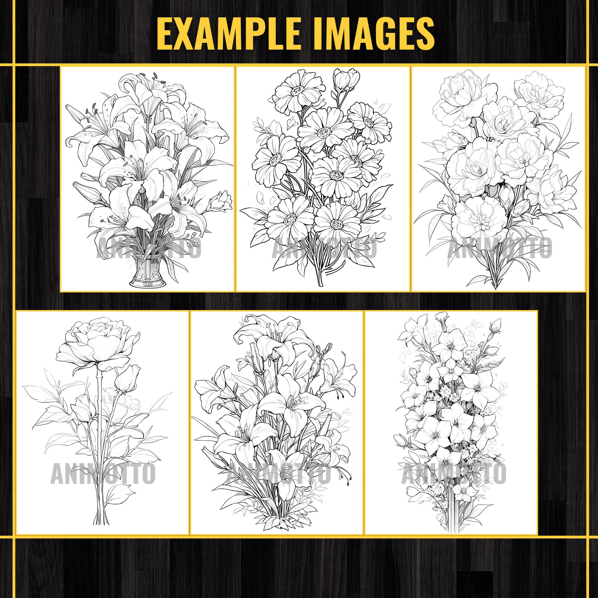 Flower Bouquets 100 Coloring Page Book, Adults Kids Instant Download ...