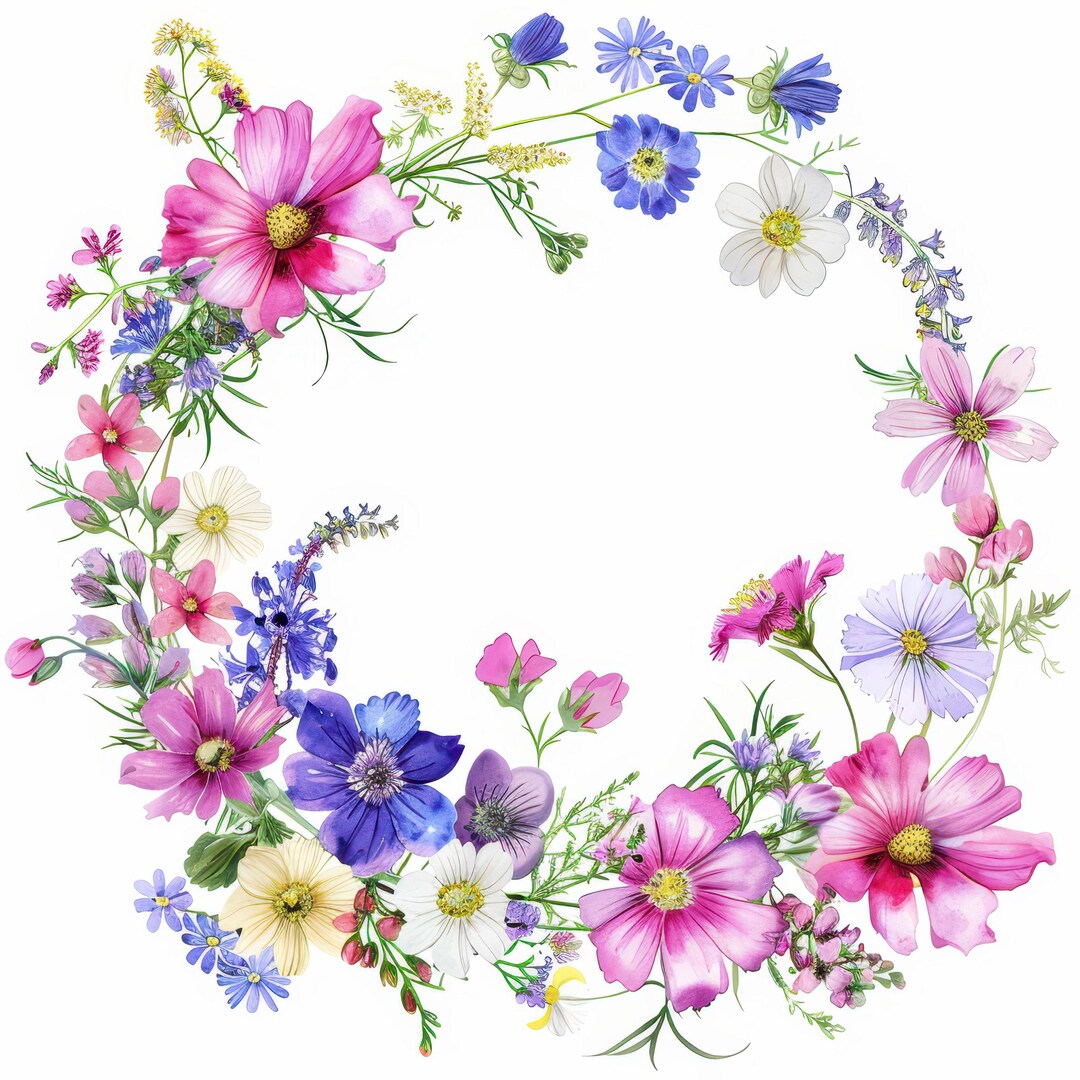 11 Wildflower Circle Frames Clipart Bundle, Digital Clipart, Watercolor ...