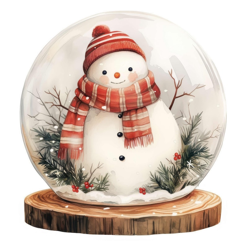 13 Snowman Christmas Clipart, Snow Globe Illustration, Printable ...