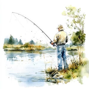 10 Man Fishing Clipart Bundle Set 3, Fisherman Illustration, Printable ...