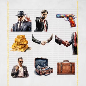 Watercolor Gangster Clipart Bundle, Mafia PNG Graphics, Gang ...