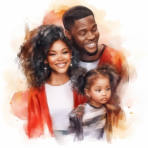 11 Black Happy Family Clipart Bundle, Printable Watercolor Family ...