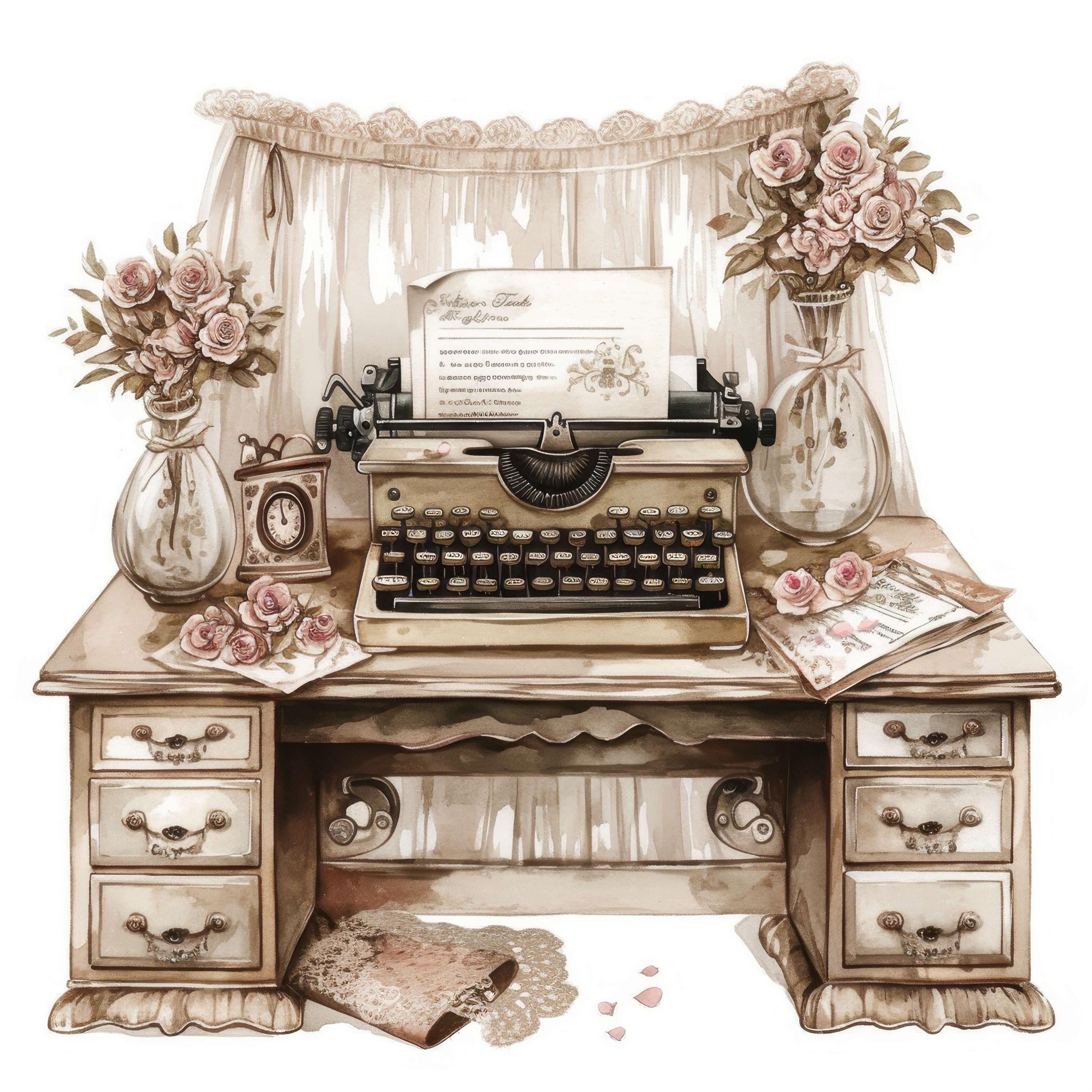 13 Writers Desk Clipart Bundle, Shabby Chic Table Graphics, Printable ...