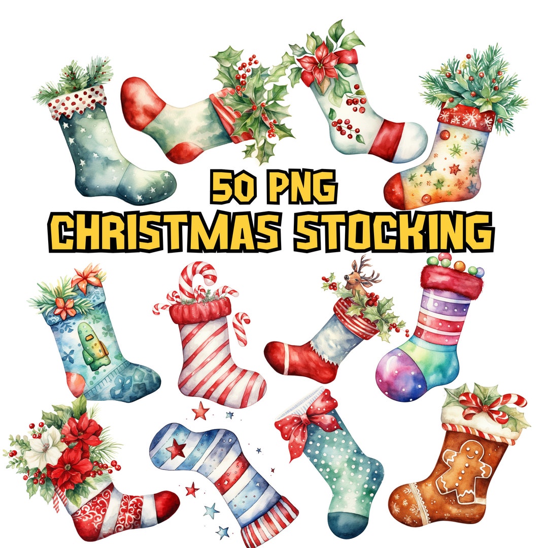 Watercolor Christmas Stockings Clipart Bundle, Xmas Sock PNG Graphics ...