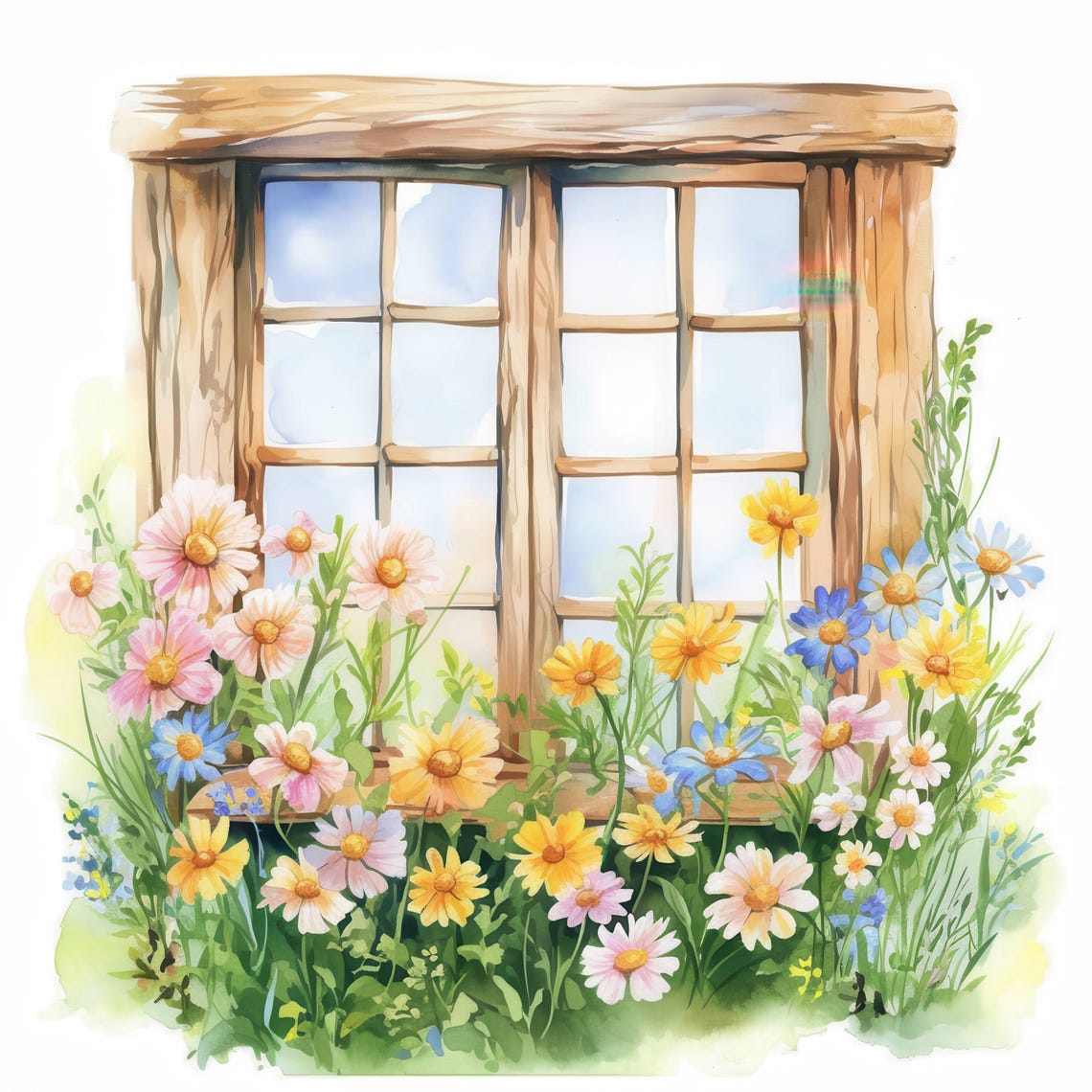 22 Window Spring View Clipart Bundle, Printable Watercolor Overlooking ...