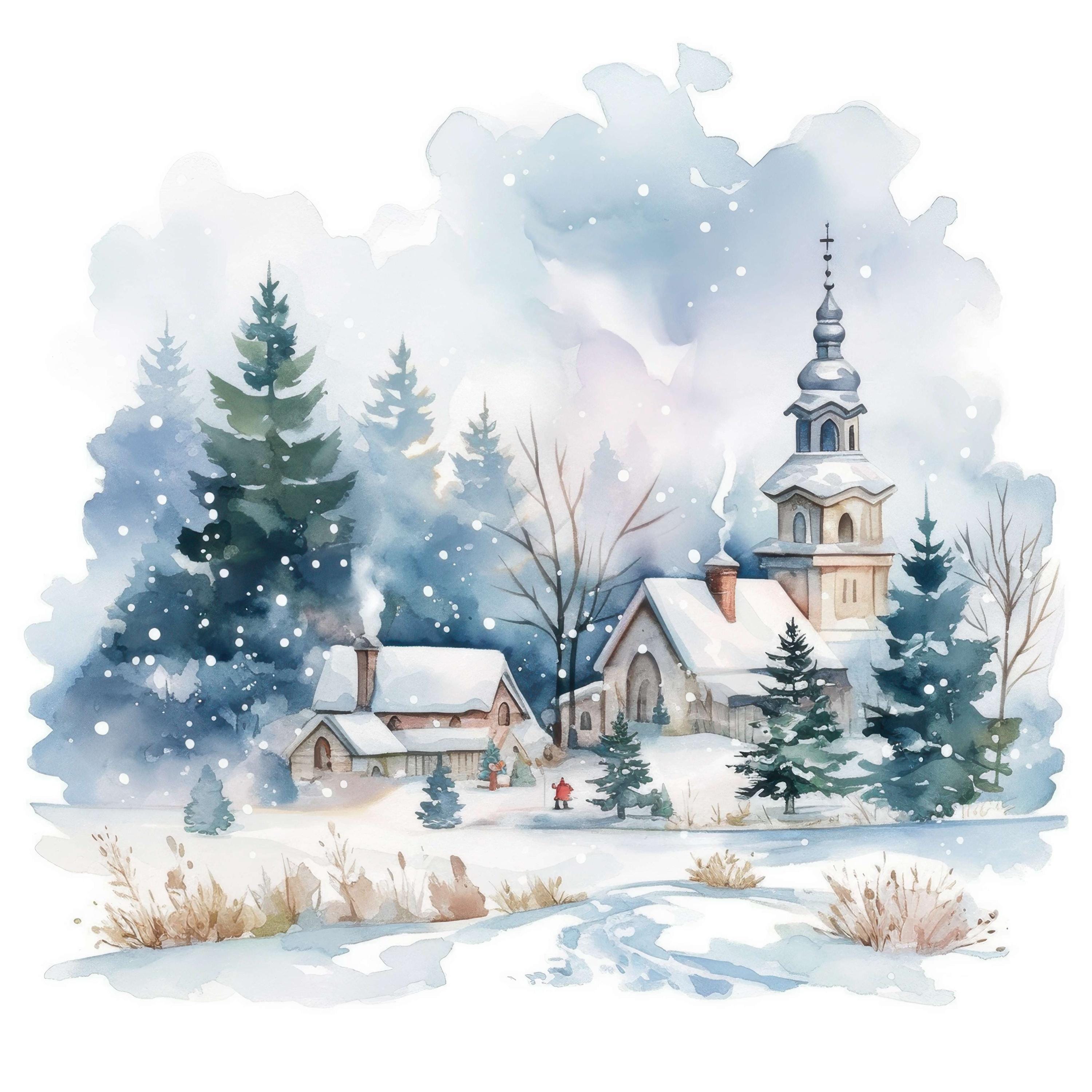 24 Christmas Card Clipart Set, Printable Watercolor Winter Card Clipart ...