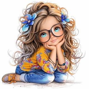 12 Quirky Cute Little Girl Clipart Bundle, Whimsical Illustration ...