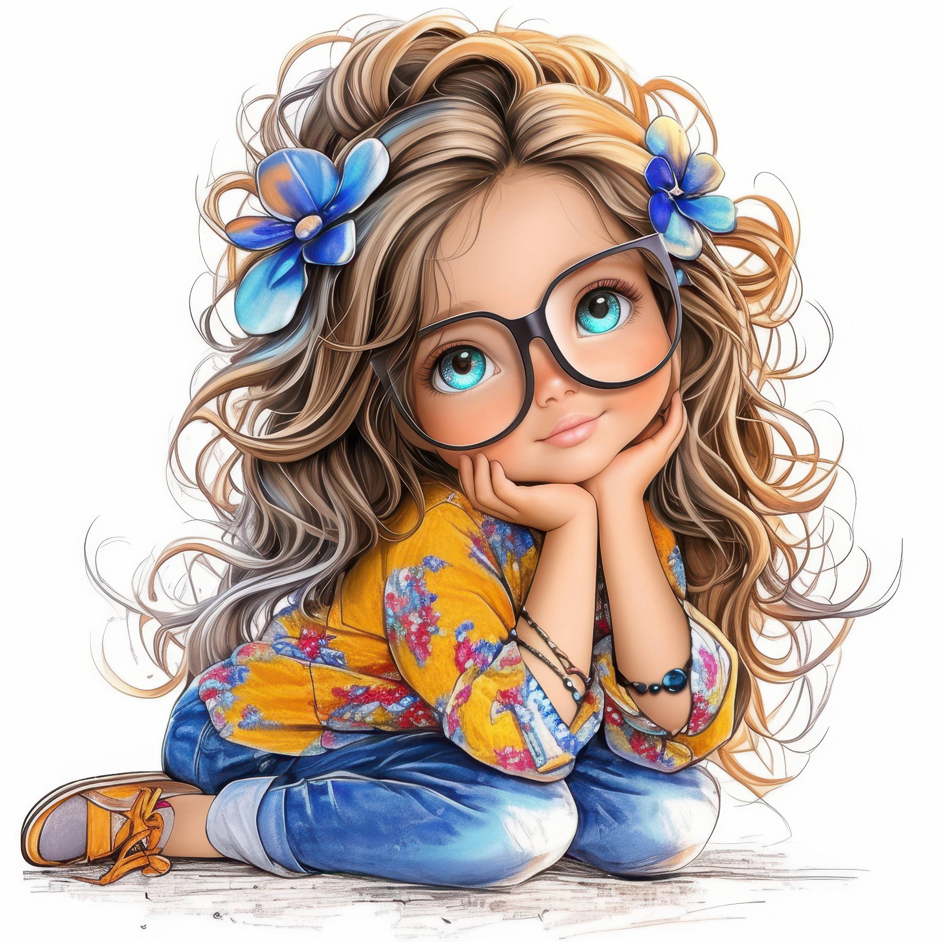 12 Quirky Cute Little Girl Clipart Bundle, Whimsical Illustration ...