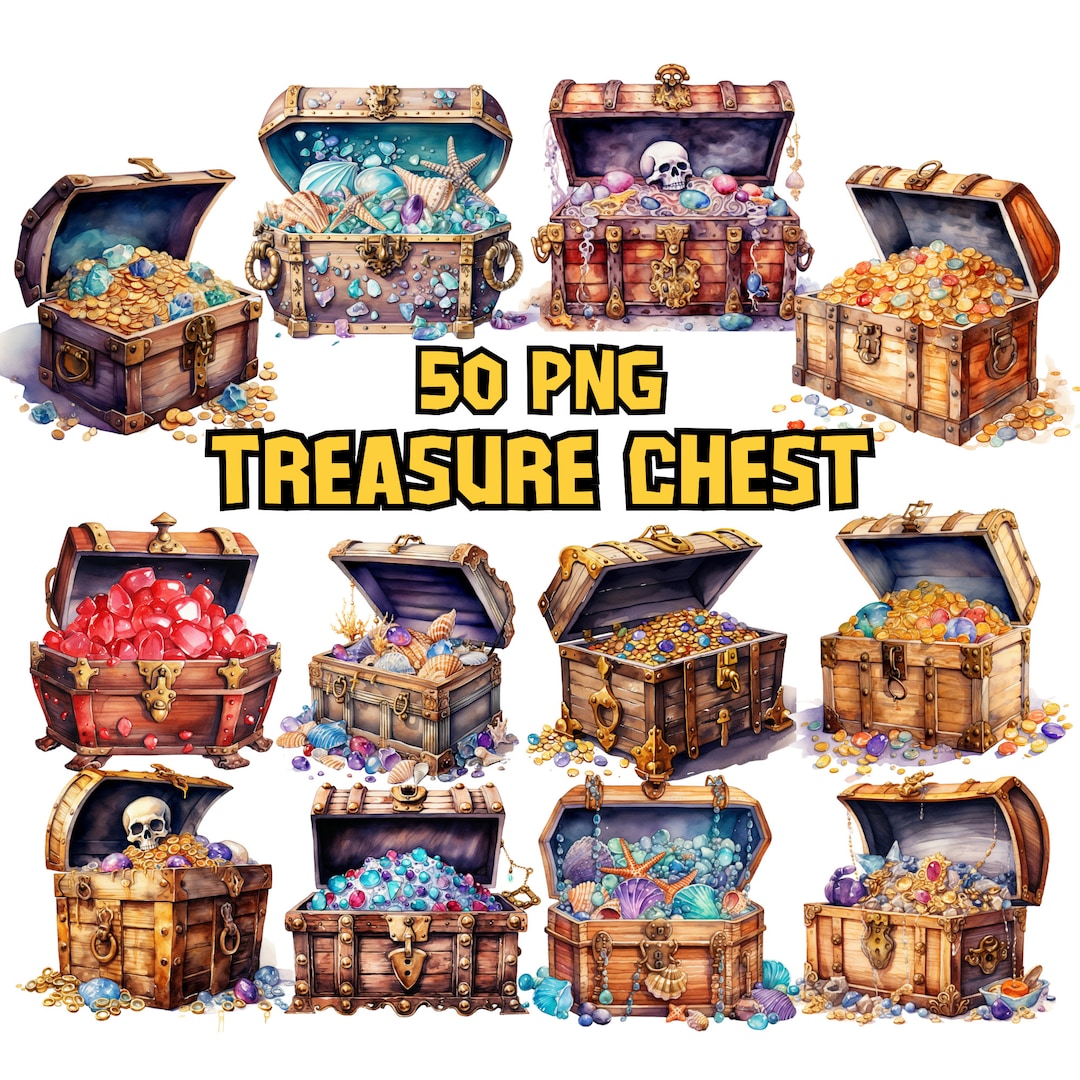 Watercolor Treasure Chests Clipart Bundle, Pirate Treasure PNG Set ...