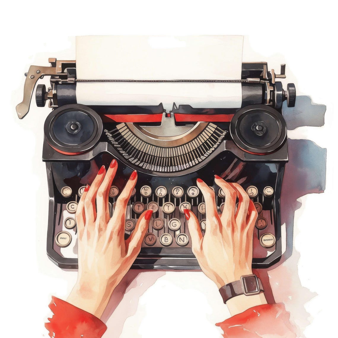 16 Writer Hands Clipart Set, Printable Watercolor Typewriter Clipart ...