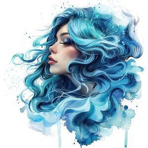 15 Blue Woman Face Clipart Bundle, Woman Eyes Clipart Illustration ...