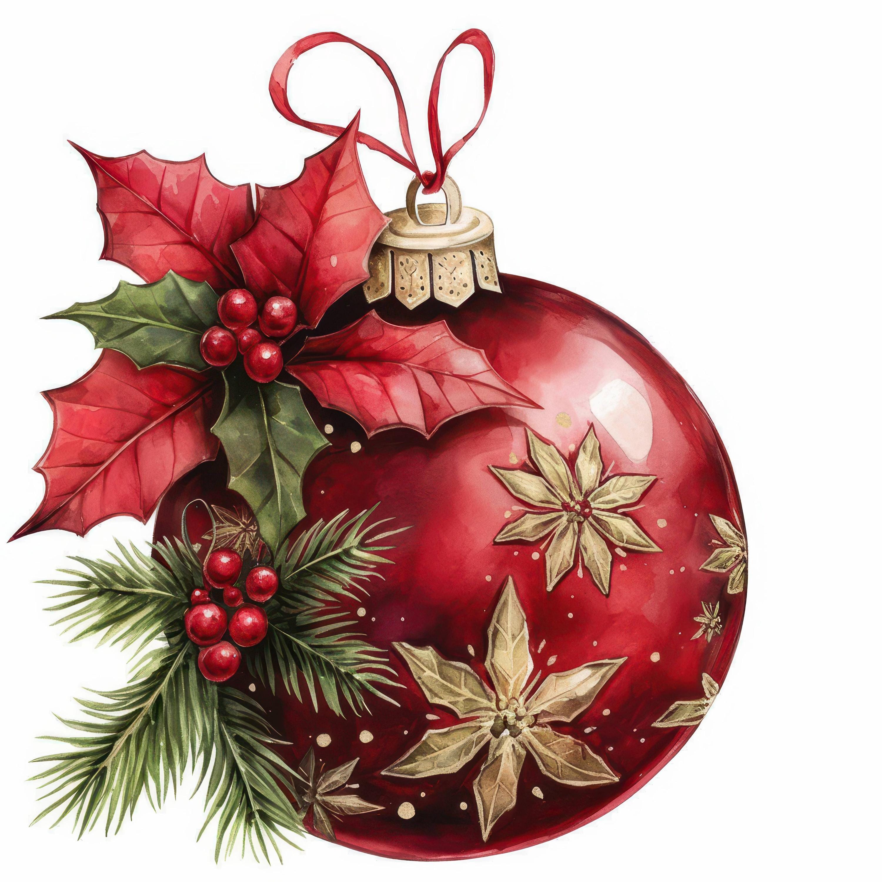 18 Christmas Bauble Clipart Bundle, Red Bauble Print Illustration ...