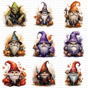 Watercolor Halloween Gnomes Clipart Bundle, Spooky Gnome Illustrations ...