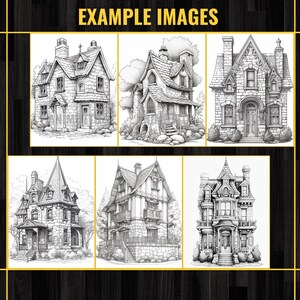 Stone Houses Coloring Page Book, Grayscale House Coloring, Printable ...