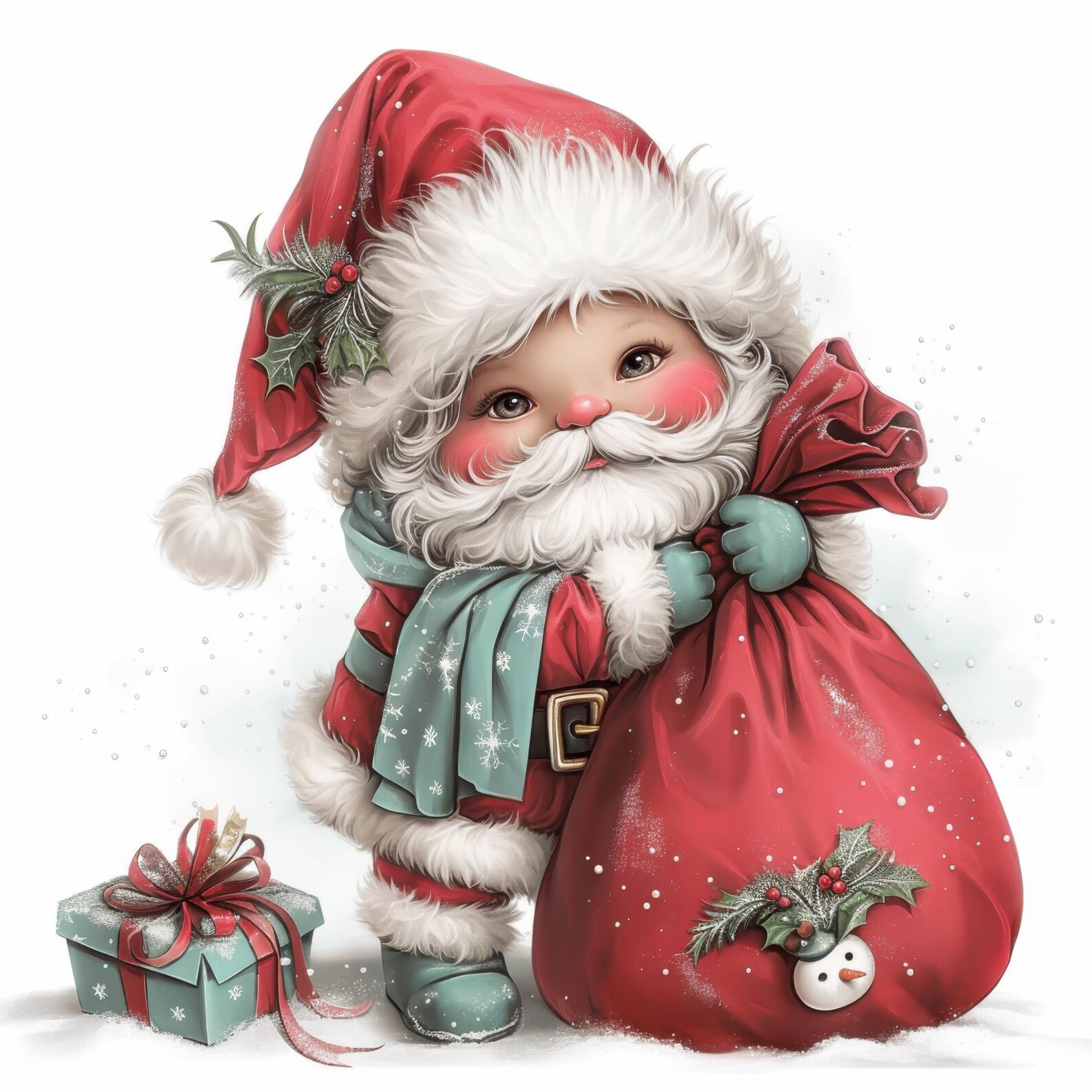 17 Cute Santa Scenes Clipart Bundle, Printable Watercolor Santa Lovers ...
